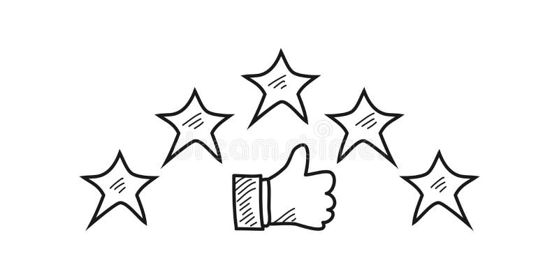 Five Star Rating Positive Feedback. Doodle Thumbs Up Stock Vector ...