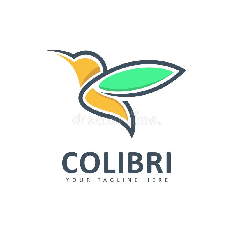 Simple Colorful Colibri Bird Logo with Line Art Style. Icon Vector ...