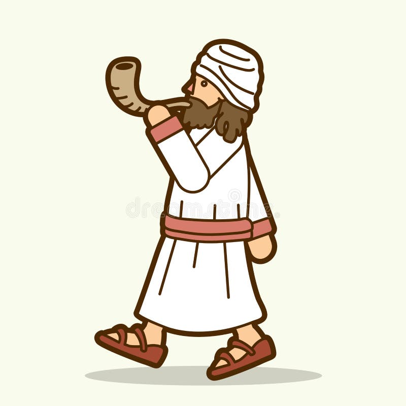 Jewish Blowing the Shofar Sheep Horn Cartoon Graphic Vector Stock ...