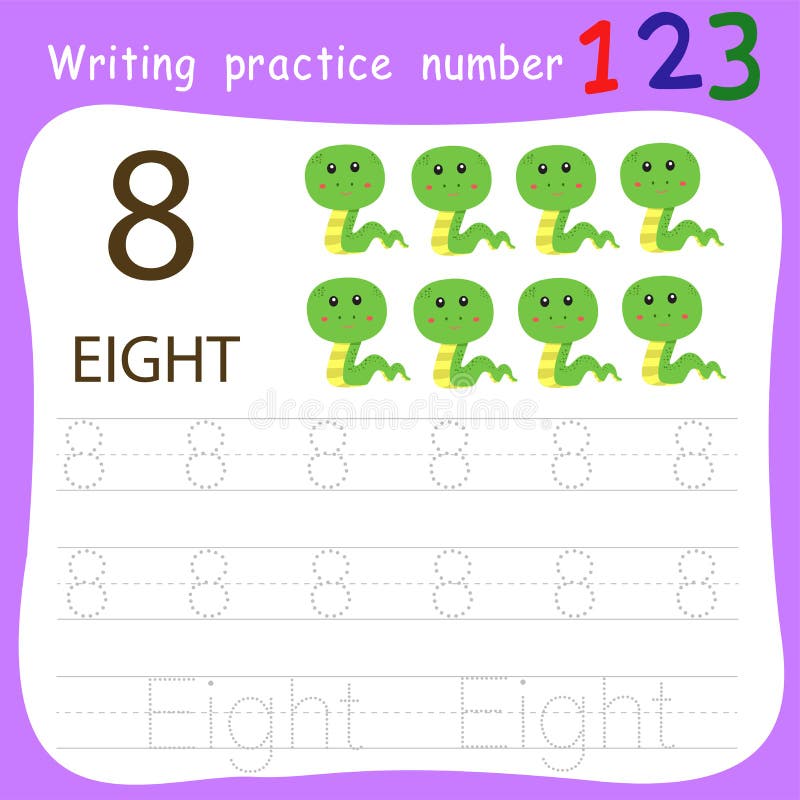 Worksheet Writing Practice Number Eight Animal Stock Vector ...