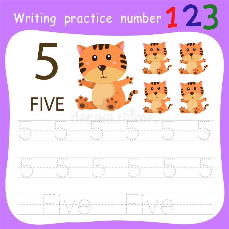 Worksheet Writing Practice Number Five Animal Stock Vector ...