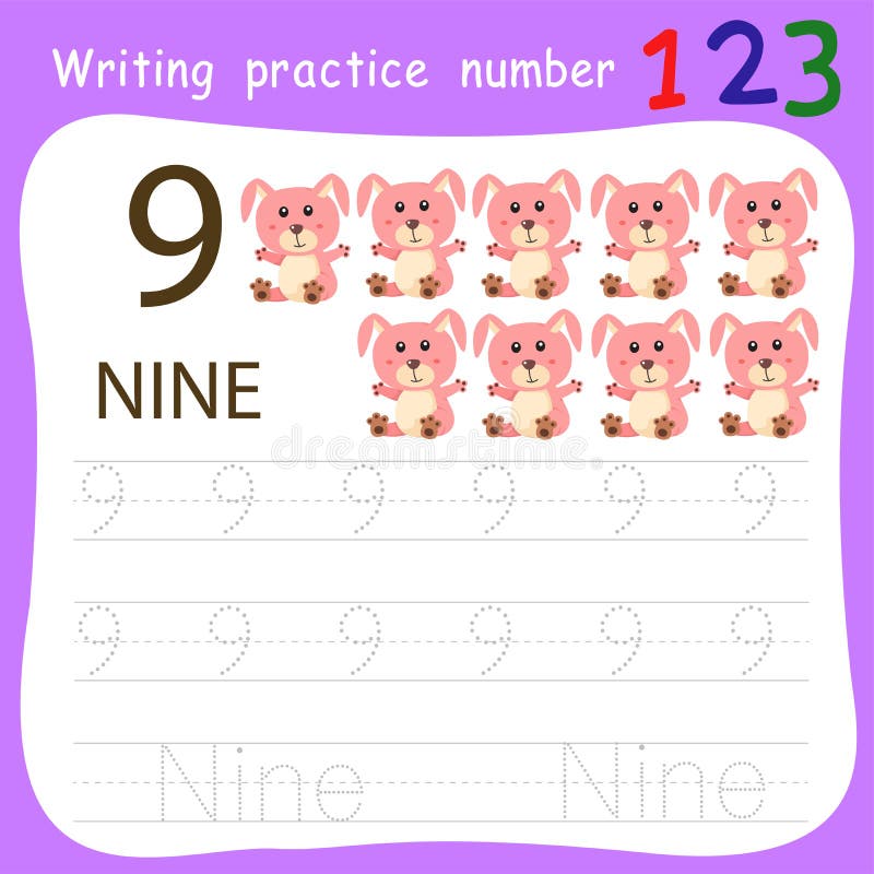 Worksheet Writing Practice Number Nine Animal Stock Vector ...
