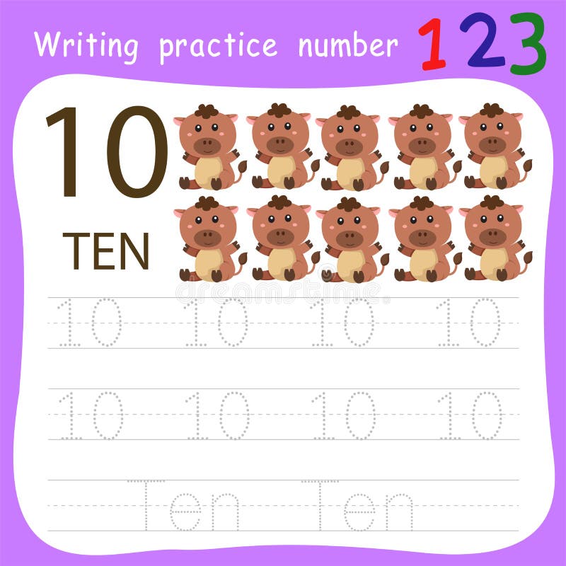Worksheet Writing Practice Number Ten Animal Stock Illustration ...
