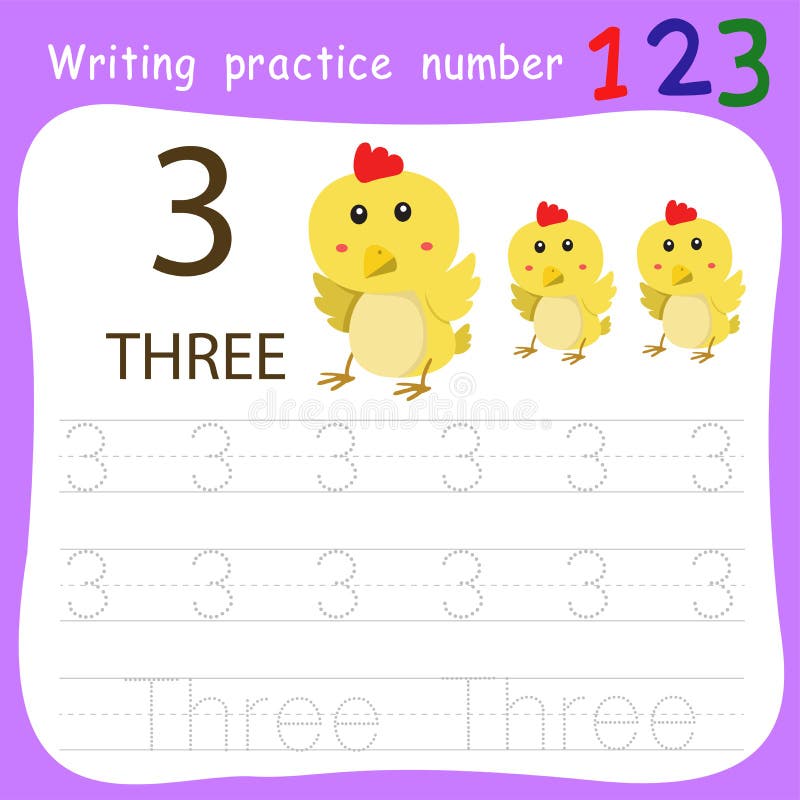 Worksheet Writing Practice Number Three Animal Stock Vector ...