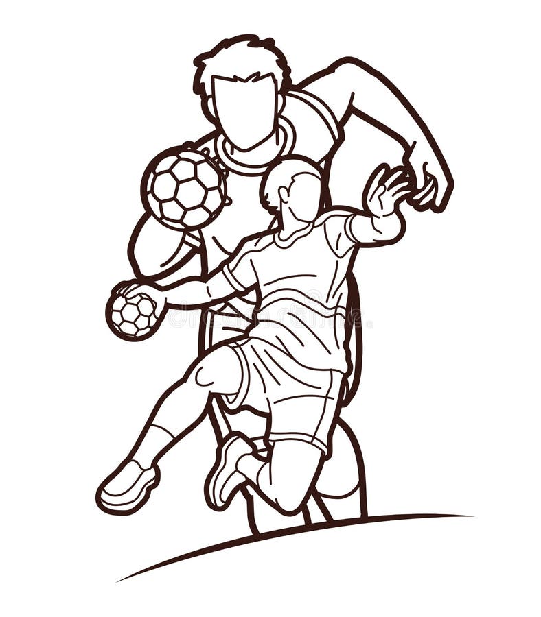 Group of Handball Sport Male Players Action Cartoon Graphic Vector ...
