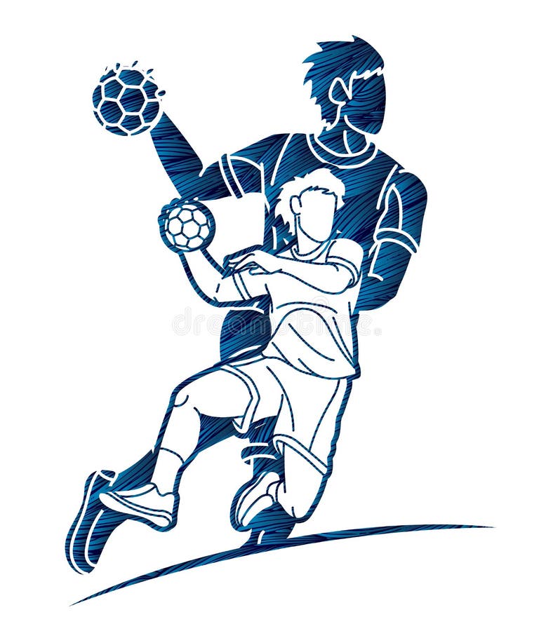 Group of Handball Sport Male Players Action Cartoon Graphic Vector ...