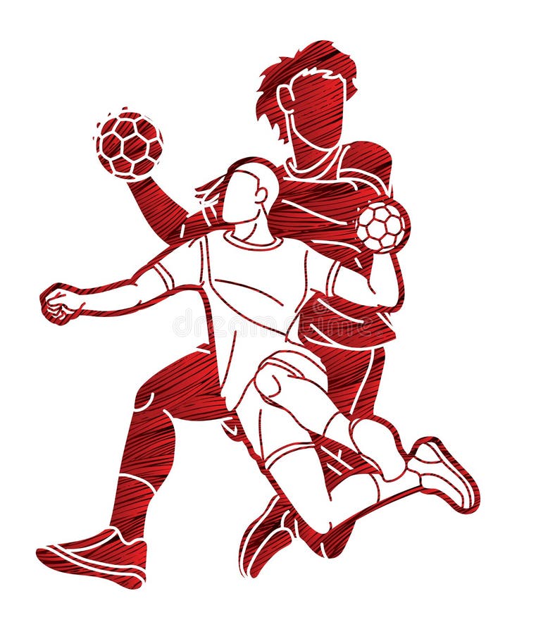 Group of Handball Sport Male Players Action Cartoon Graphic Vector ...