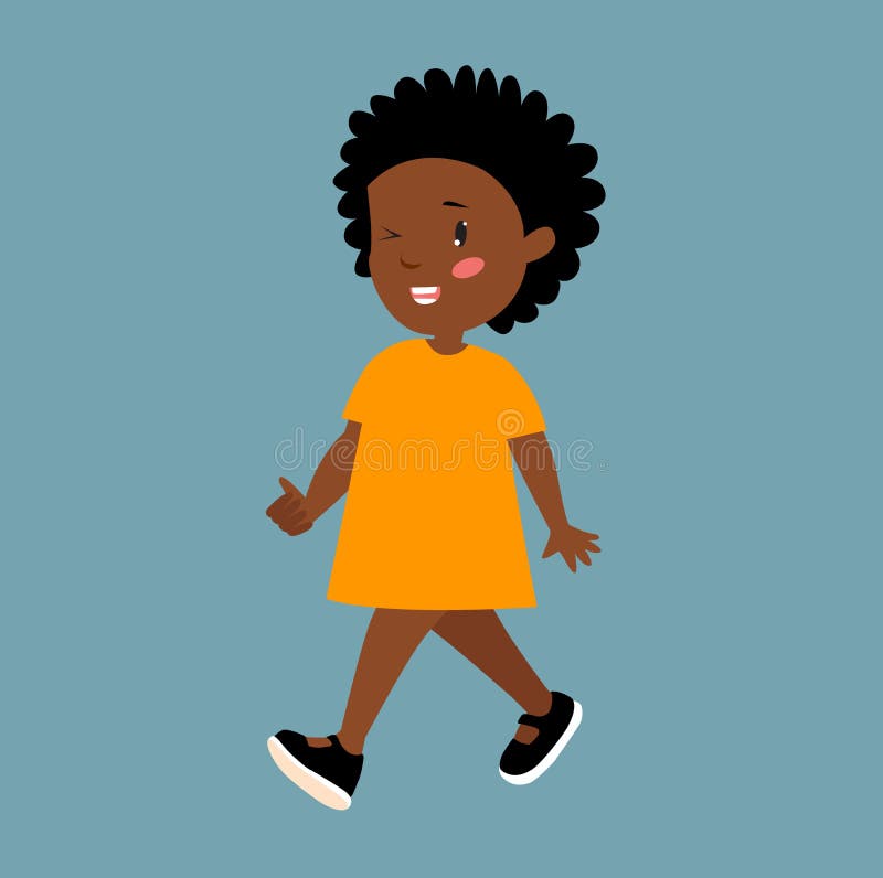 Printю Cute African American Girl. the Baby is Walking. Cartoon African ...