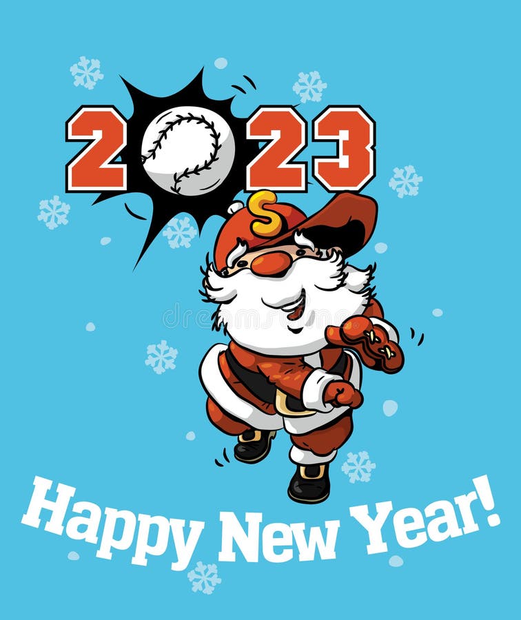 Happy New Year Baseball Greeting Card with Pitcher Santa Claus Stock ...