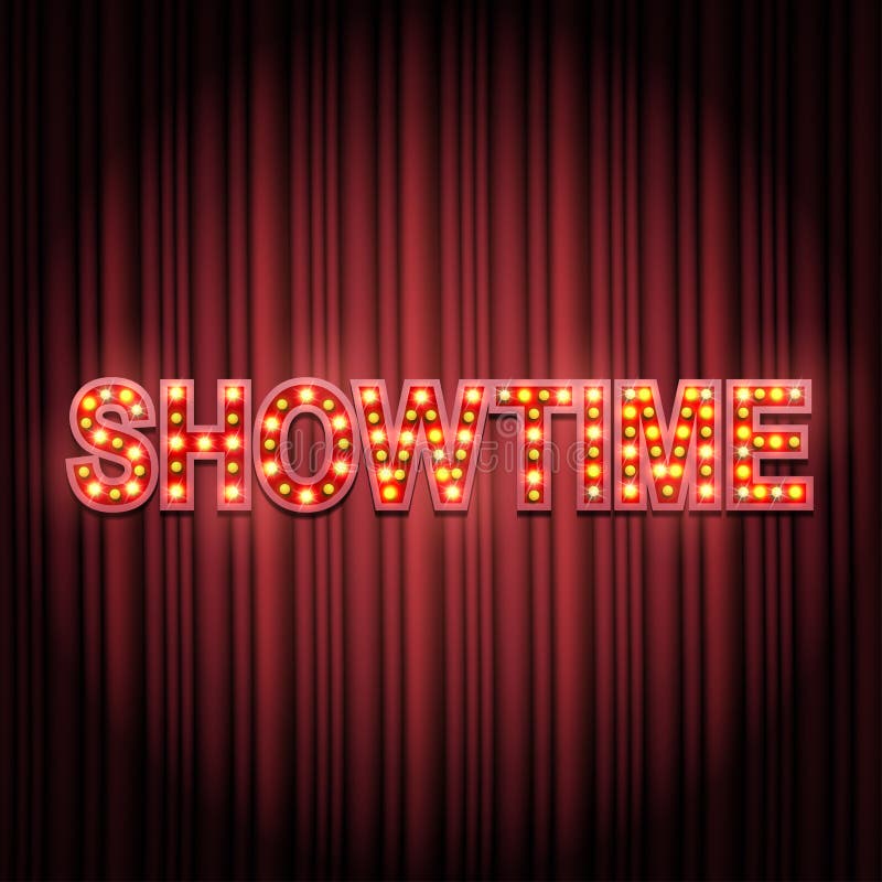 Shining Retro Sign Showtime Banner on Curtain. Vector Illustration ...