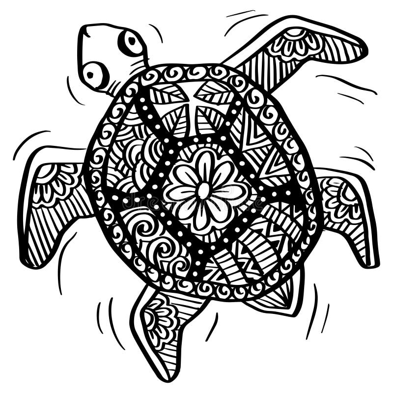 Hand Drawn Turtle Zentangle Art Stock Illustration - Illustration of ...
