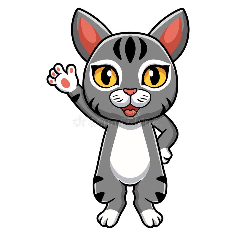 Cute Manx Cat Cartoon Waving Hand Stock Vector - Illustration of kawaii ...