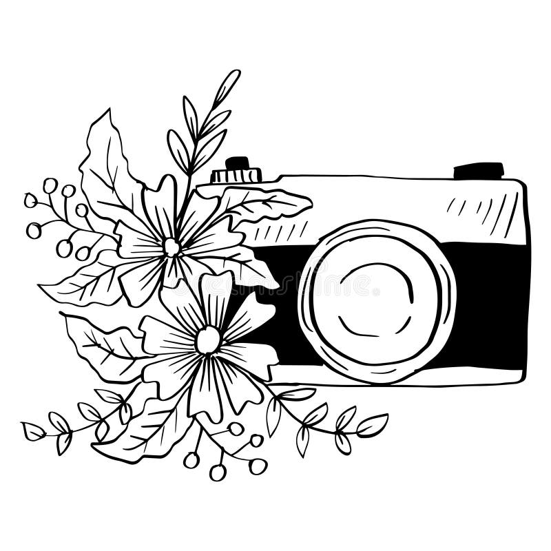 Retro Photo Camera with Floral Decoration. Stock Illustration ...
