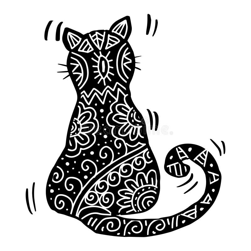 Cute Cat Zentangle Art. Hand Drawing Illustration Stock Vector ...