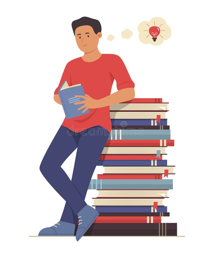 Man Reading Book and Thinking Good Idea Stock Vector - Illustration of ...