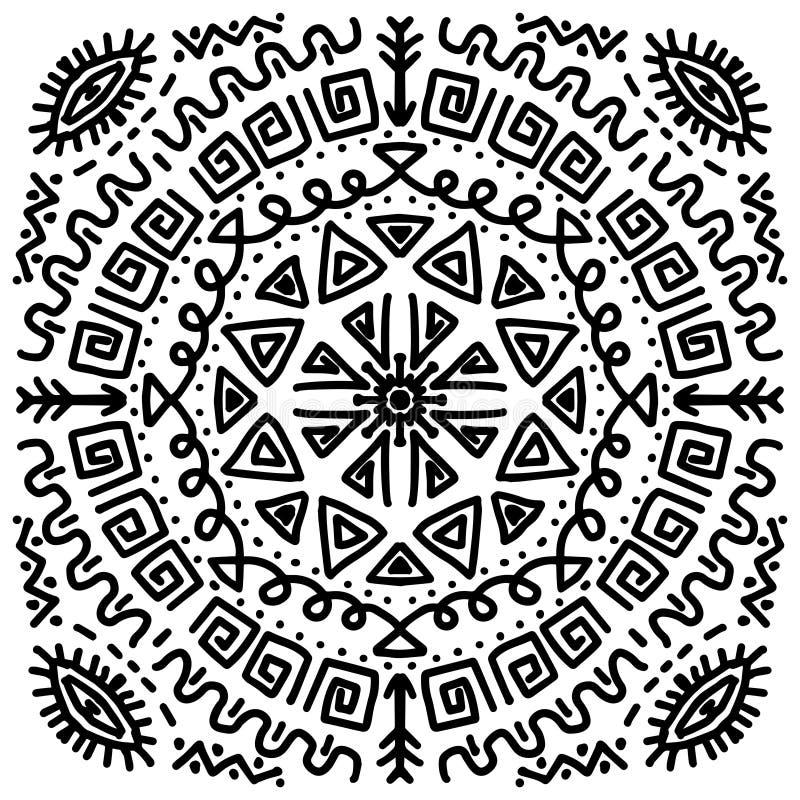 Line Art Seamless Pattern Ethnic Aztec Mandala Stock Illustration ...
