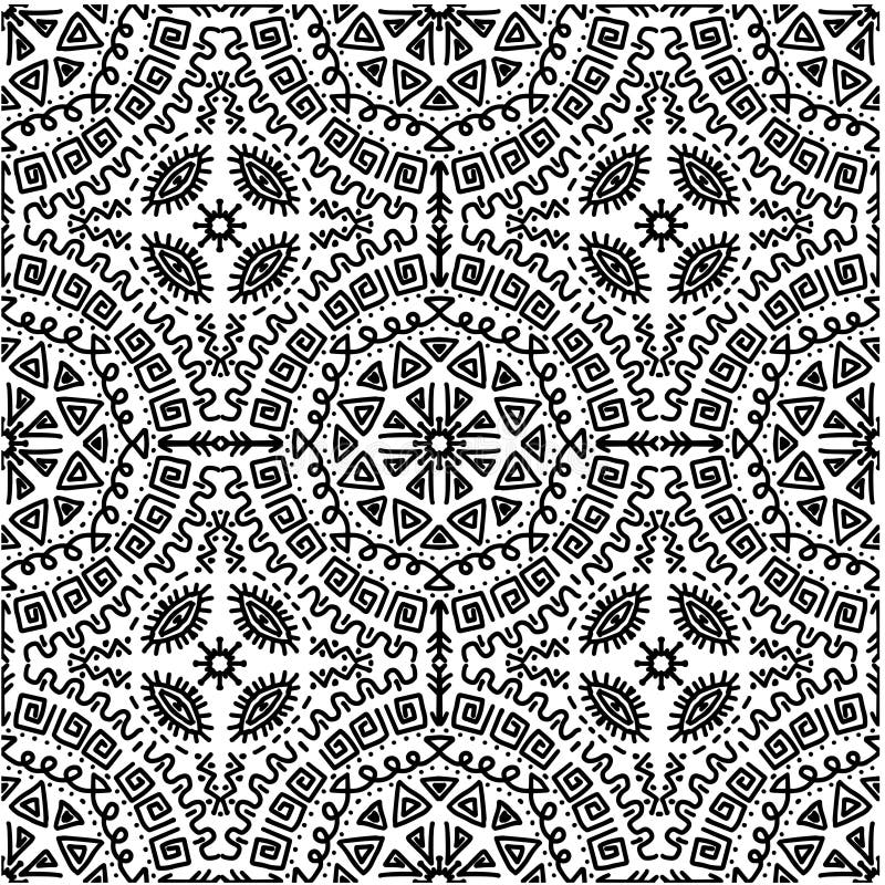 Line Art Seamless Pattern Ethnic Aztec Mandala Stock Illustration ...