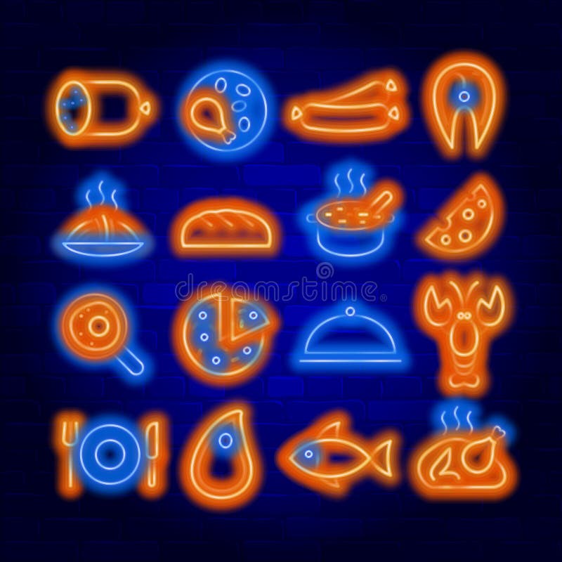 Food Vector Neon Icons Set. Stock Vector - Illustration of food, cheese ...