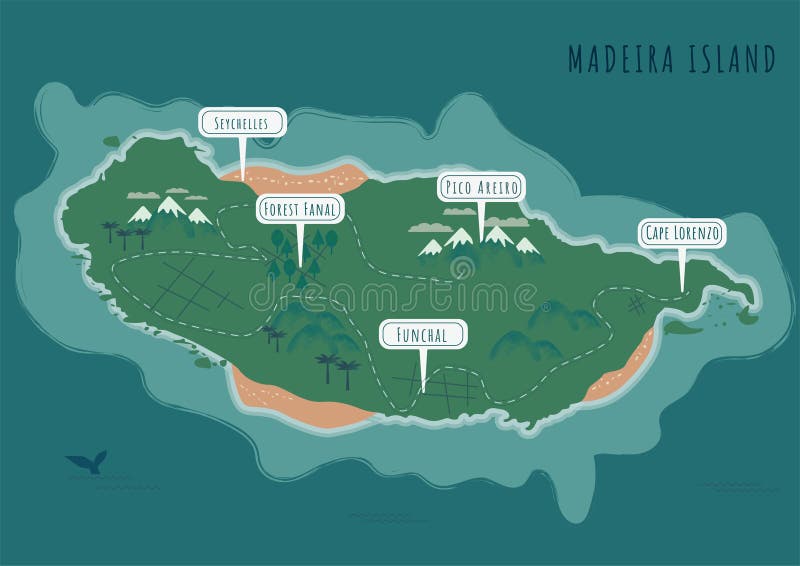 Map of Island of Madeira in the Ocean Stock Vector - Illustration of ...