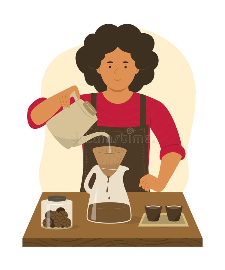 Young Barista Man Making Drip Coffee in Cafe Stock Vector ...