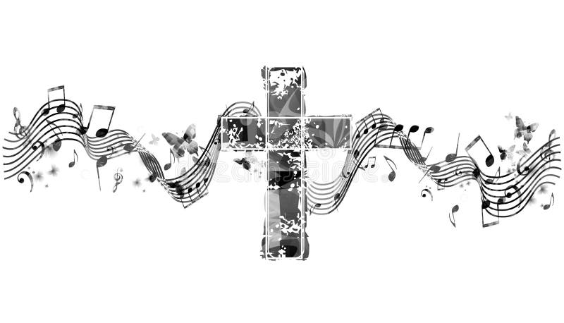 Christian Cross with Musical Notes Staff Isolated. Vector Illustration ...