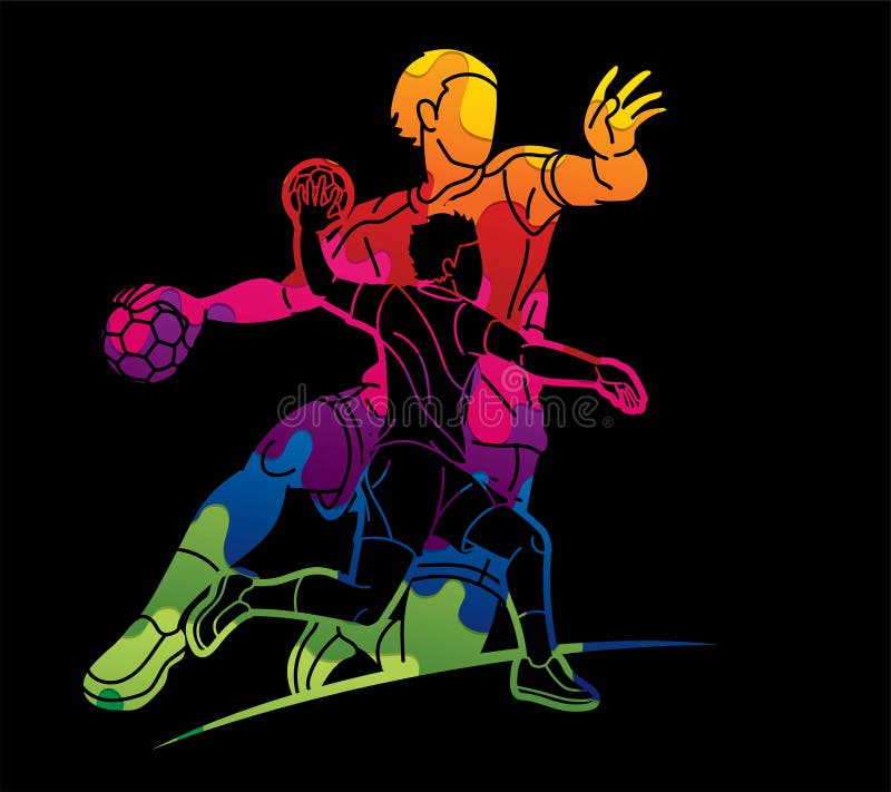 Handball Sport Male Players Team Men Mix Action Cartoon Graphic Vector ...