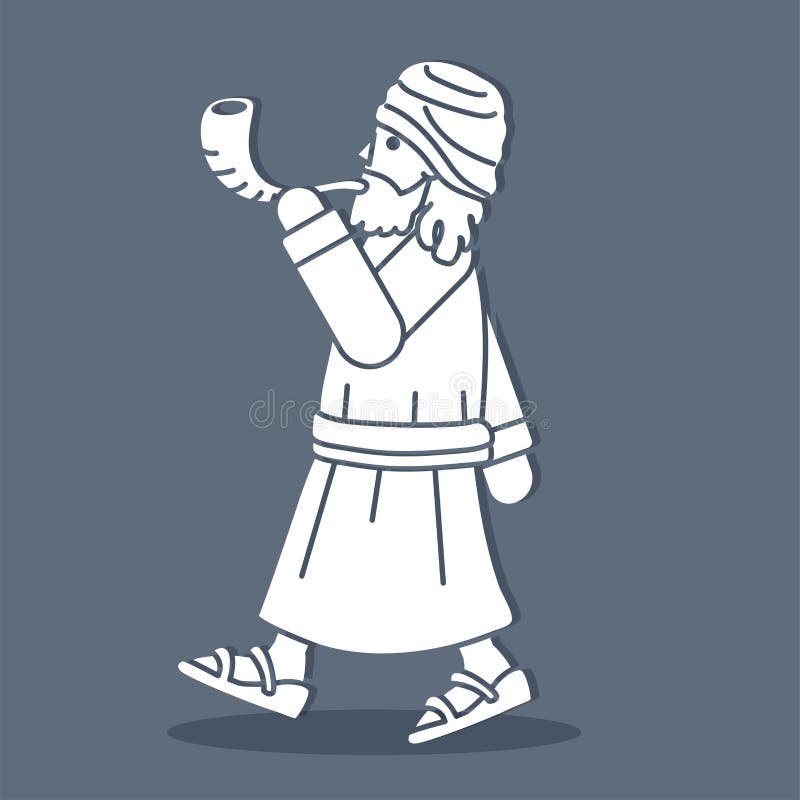 Jewish Blowing the Shofar Sheep Horn Cartoon Graphic Vector Stock ...