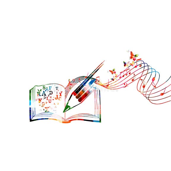Colorful Music Writing Notebook with Musical Stave and Notes Isolated ...
