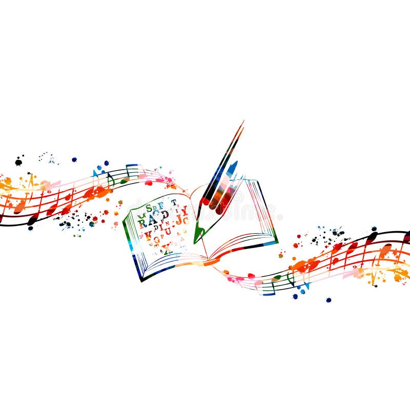 Colorful Music Writing Notebook with Musical Stave and Notes Isolated ...