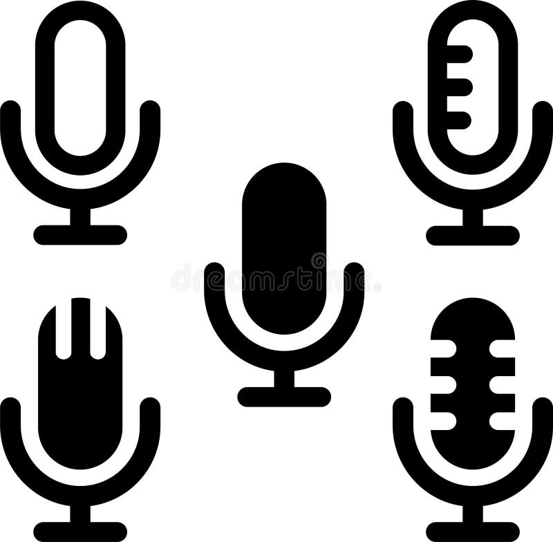 Set Microphone Icons. Group Studio Table Mic. Collection Podcast Radio ...