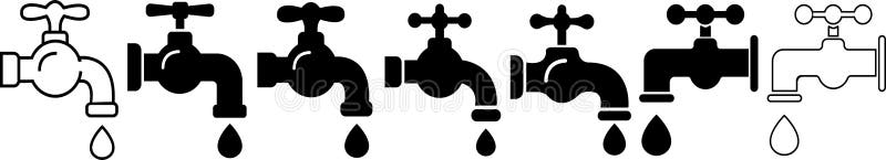 Group of Water Null, Faucet Icons Set. Water Tap Collection Stock ...