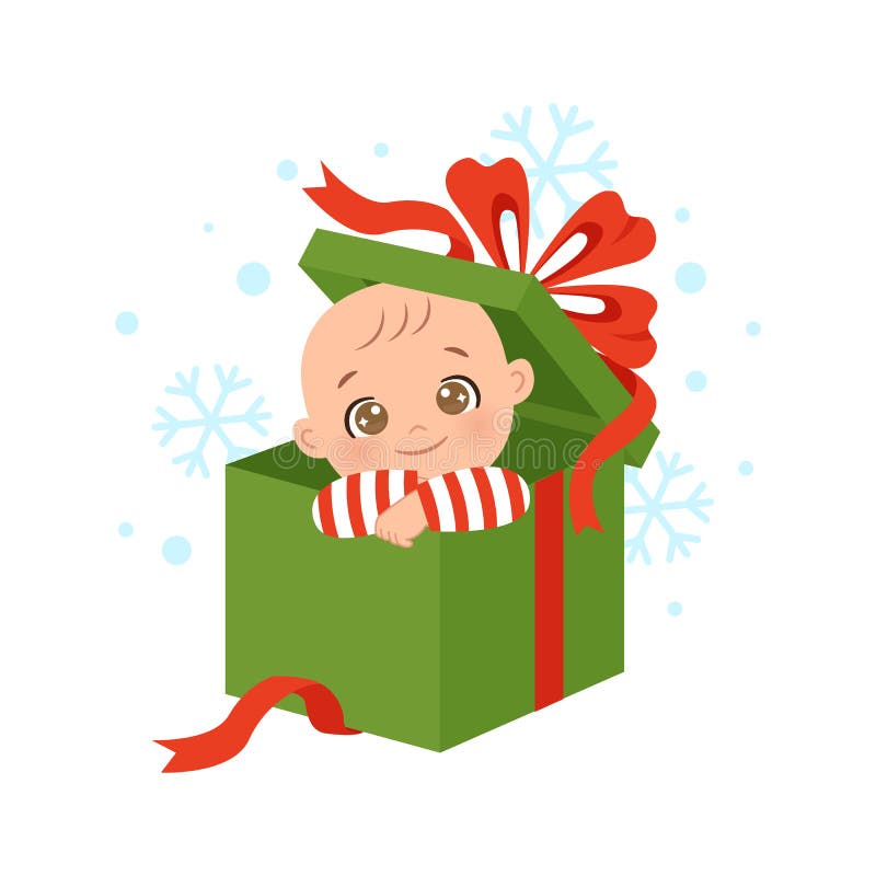 Cute Baby Peek from Inside a Present Box Stock Vector - Illustration of ...