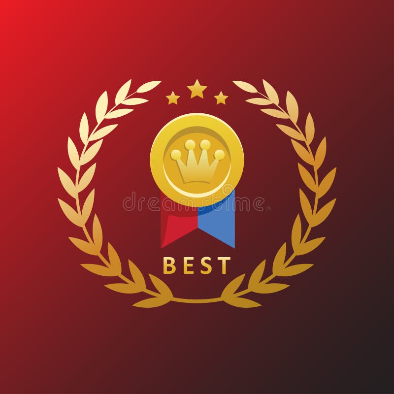 Gold Medal Icon with Red and Blue Ribbon. Winner Medal Vector ...