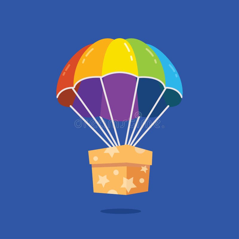 Gift Box Icon Delivered by Flying Parachute. Illustration of Sending ...