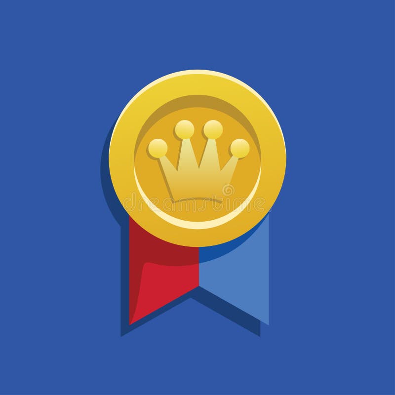 Gold Medal Icon with Red and Blue Ribbon. Winner Medal Vector ...