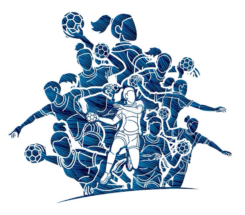 Group of Handball Players Female Mix Action Cartoon Sport Team Graphic ...