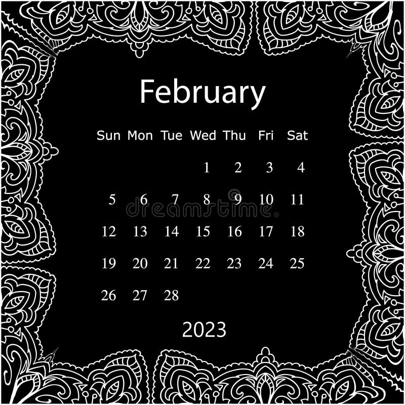 White Chalk Drawing Doodles Frame Calendar of 2023 Year on Black Board ...