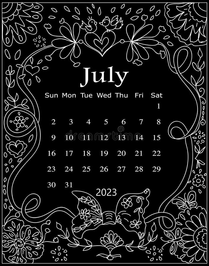 White Chalk Drawing Doodles Frame Calendar of 2023 Year on Black Board ...