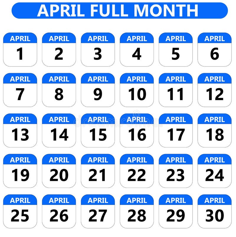 Full April Date of Month Calendar in Blue Flat Design Stock Vector ...