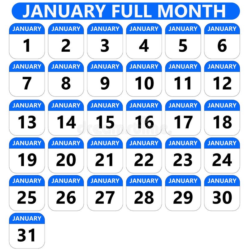 Set Full January Date of Month Calendar in Blue Flat Design Stock ...