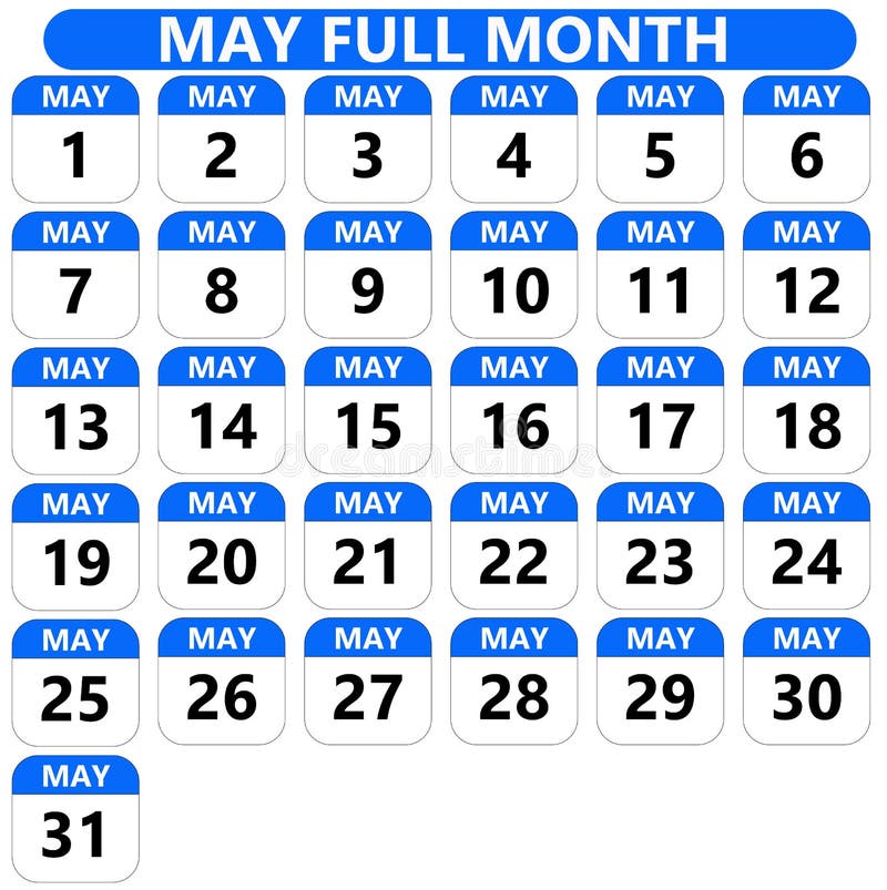 Set Full May Date of Month Calendar in Blue Flat Design Stock Vector ...