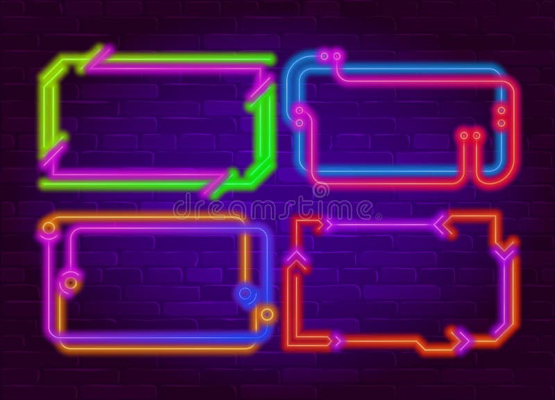 Set of Futuristic Neon Frames. Collection of Neon Borders. Abstract ...