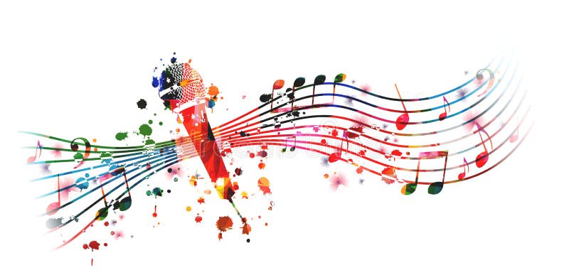Colorful Musical Poster with Microphone and Musical Notes. Vector ...