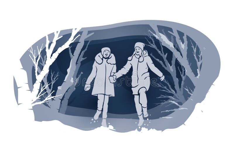 Humans in Forest with Snow in the Winter Season.Design Paper Art and ...