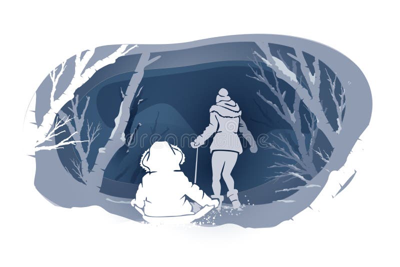 Humans in Forest with Snow in the Winter Season.Design Paper Art and ...