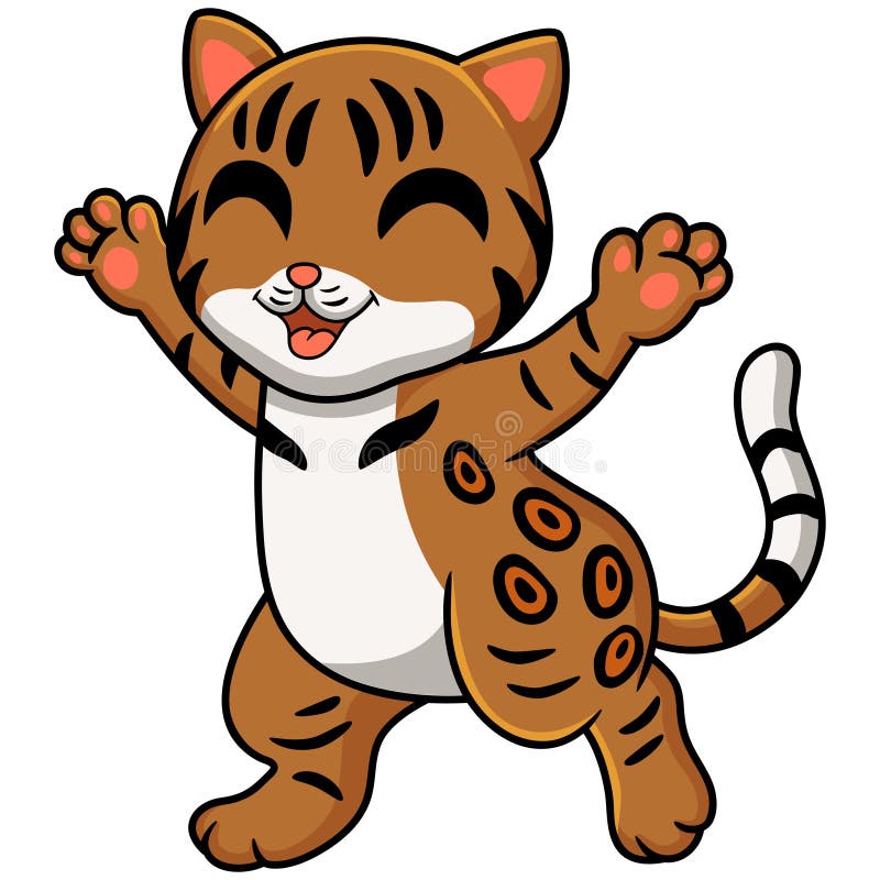 Cute Bengal Cat Cartoon Vector Illustration Motif Set. Hand Drawn ...