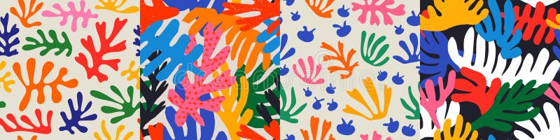 Set of Colorful Matisse Style Abstract Leaf Seamless Pattern Stock ...
