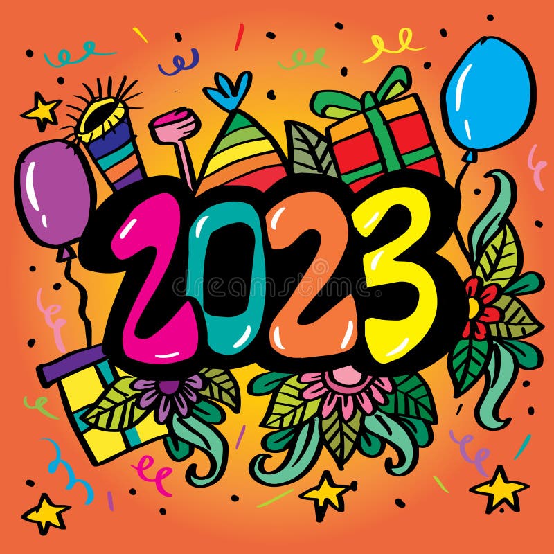 Year 2023 Greeting Card with Cartoon Cute Rabbit. Stock Illustration ...