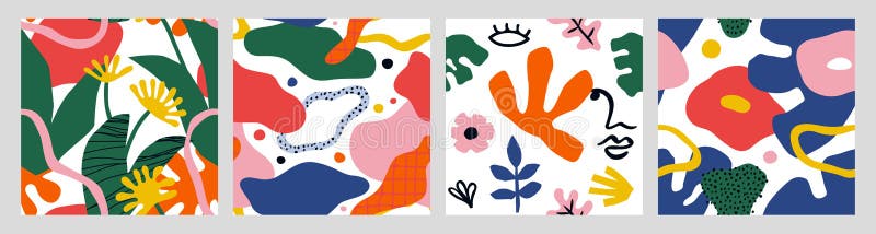 Abstract Free Hand Matisse Art Style Seamless Pattern Collection Stock ...