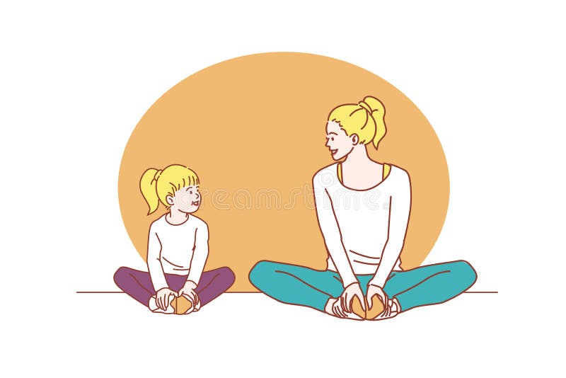 Mother And Daughter Exercising Together At Home Stock Illustration